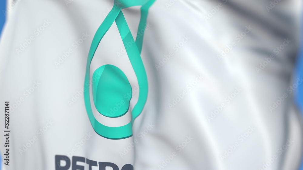 Waving flag with Petronas logo, close-up. Editorial 3D rendering Stock ...