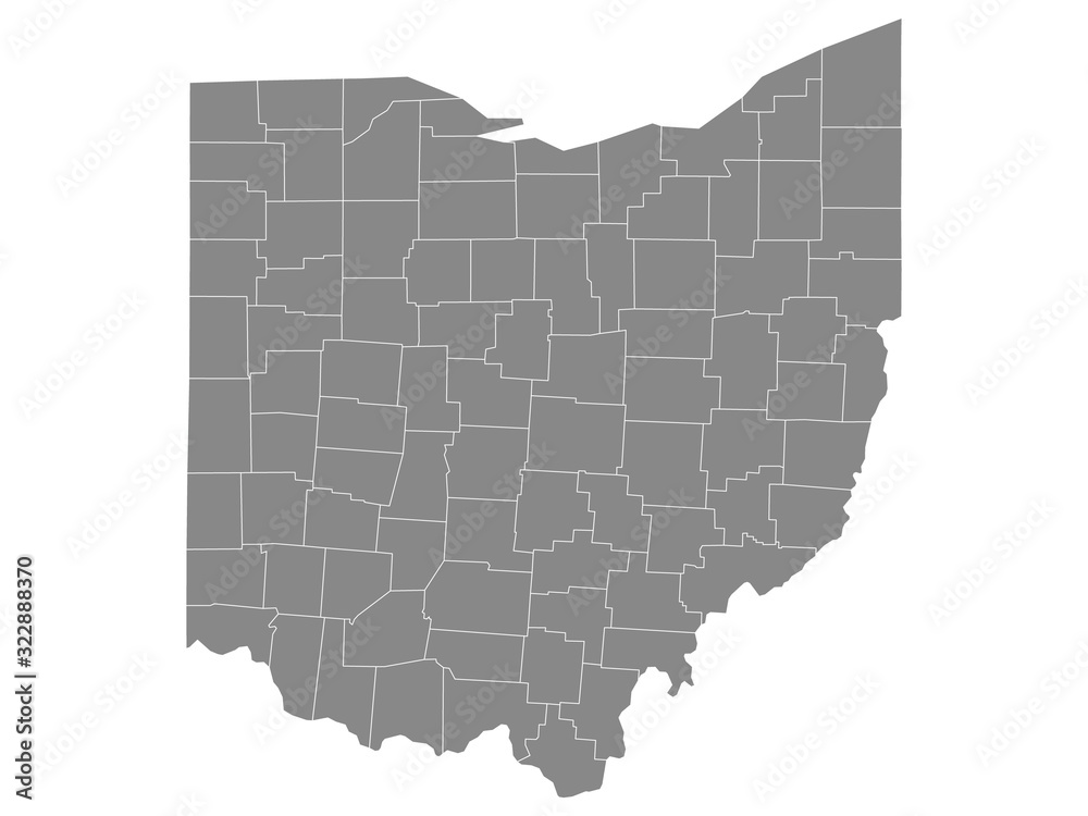Gray Outline Counties Map of US State of Ohio Stock Vector | Adobe Stock