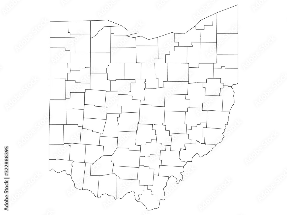 White Outline Counties Map of US State of Ohio Stock Vector | Adobe Stock