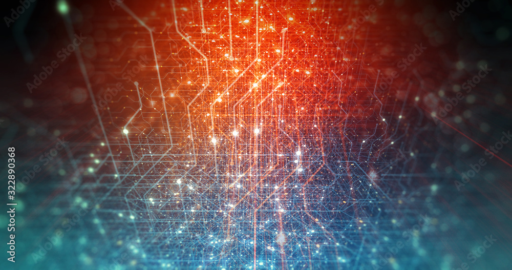 Abstract tech background made of printed circuit board. Depth of field ...