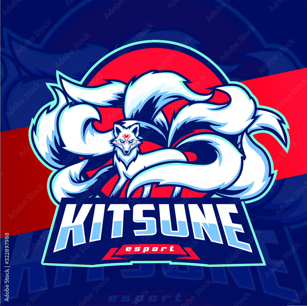 fox kitsume nine tail esport logo design Stock Vector | Adobe Stock