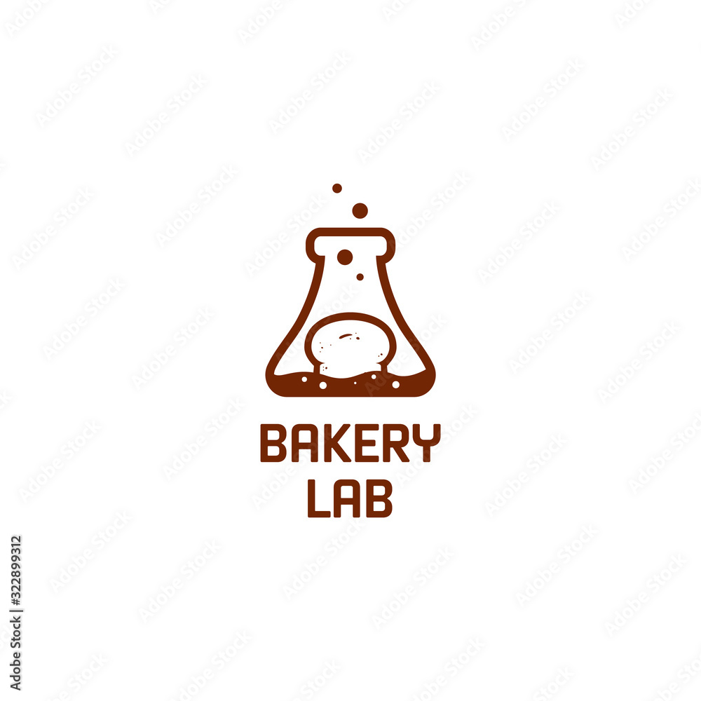 Bakery lab logo, bread bakery shop laboratory with chemical glass icon ...