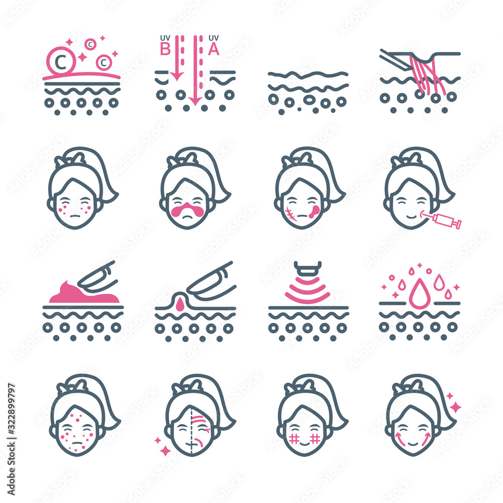 Skin face dermatologist icons set Stock Vector | Adobe Stock