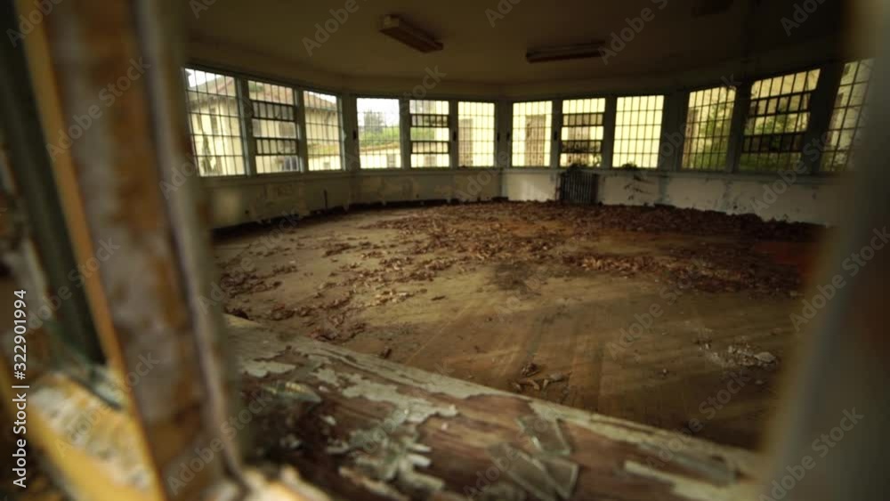 Slow pull through, from inside through a pane of glass to the exterior ...