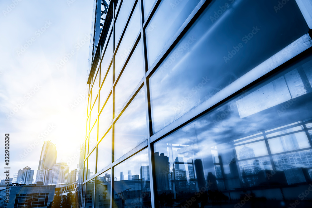 Glass window of office building in Financial District.. Stock Photo ...
