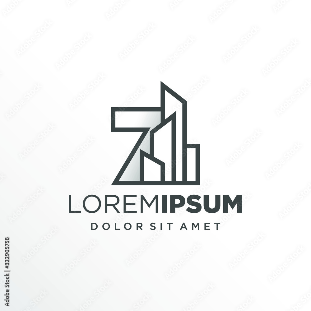 Initial Number 7 with Buildings Logo Design Stock Vector | Adobe Stock