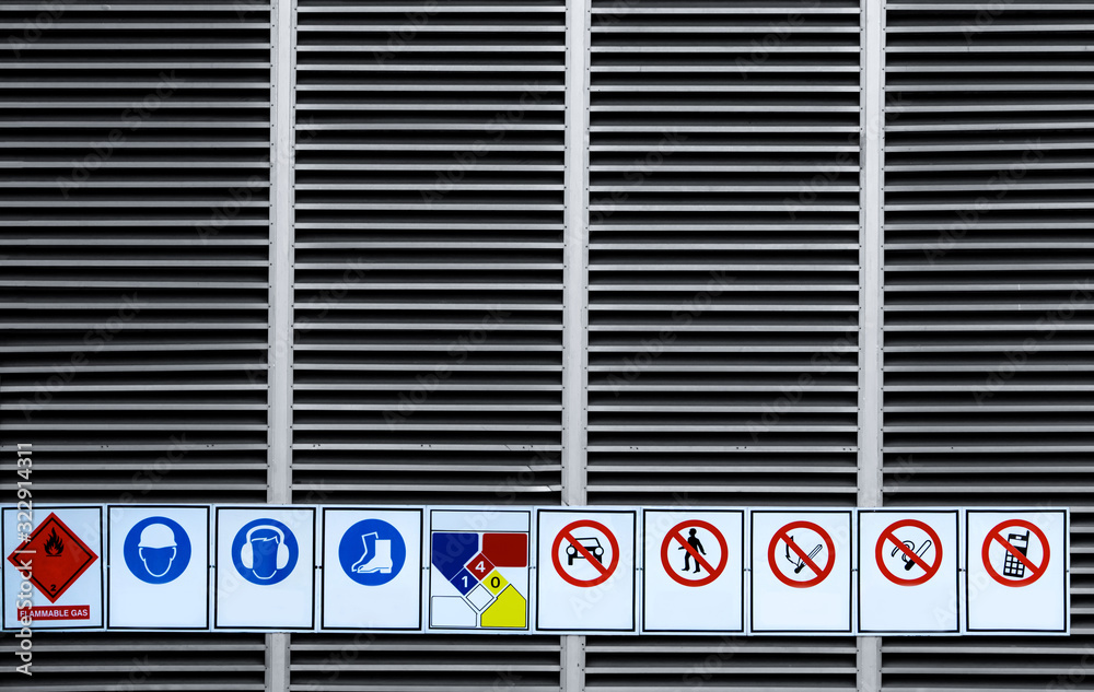 Warning sign chemical storage area installed at chemical storage room ...