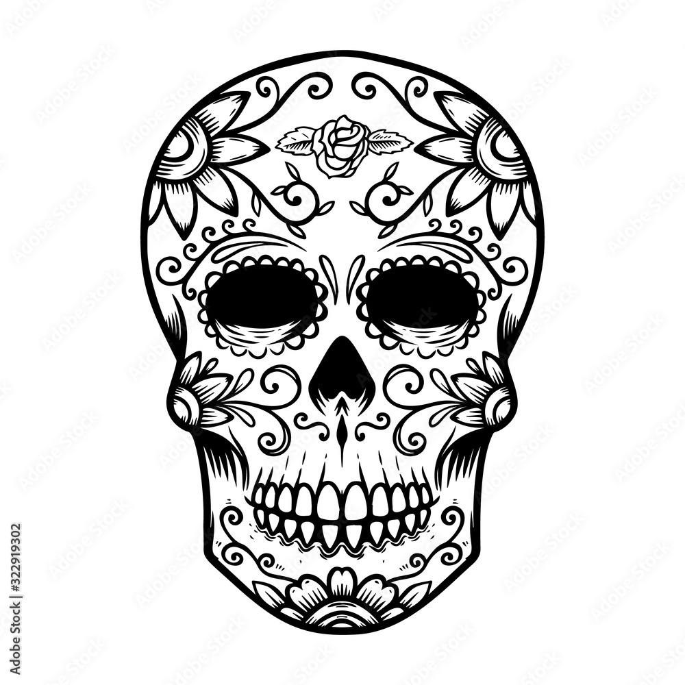 Vintage mexican sugar skull isolated on white background. Day of the ...