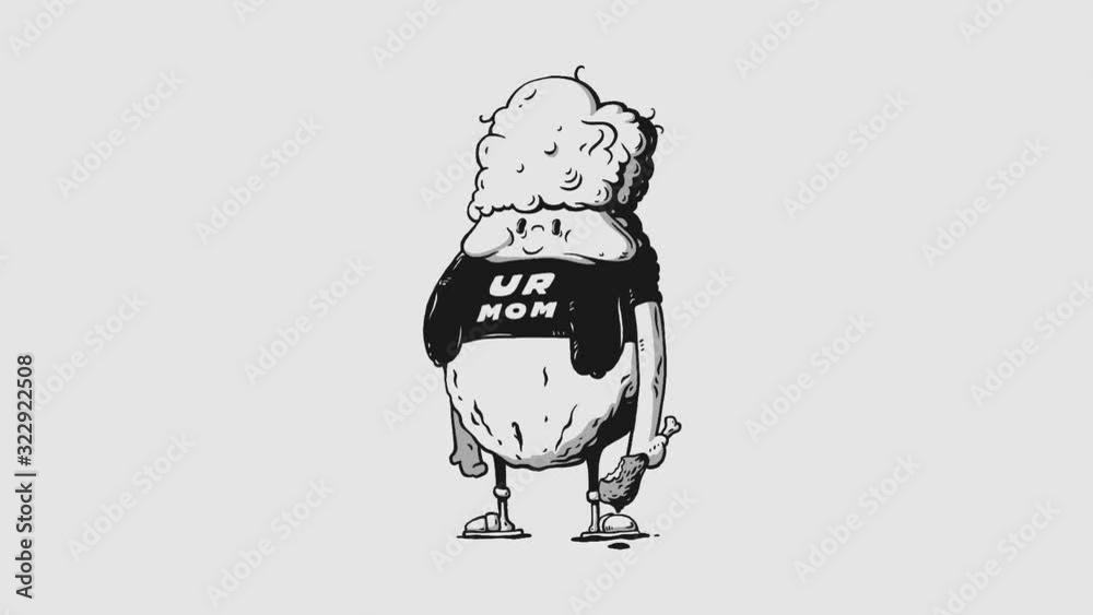 Fat woman with ur mom print on a t-shirt hand drawn loop able animation ...