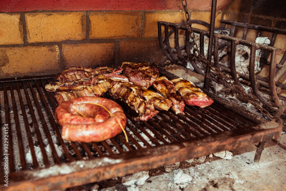 "Parrillada" Argentine barbecue make on live coal (no flame), beef ...