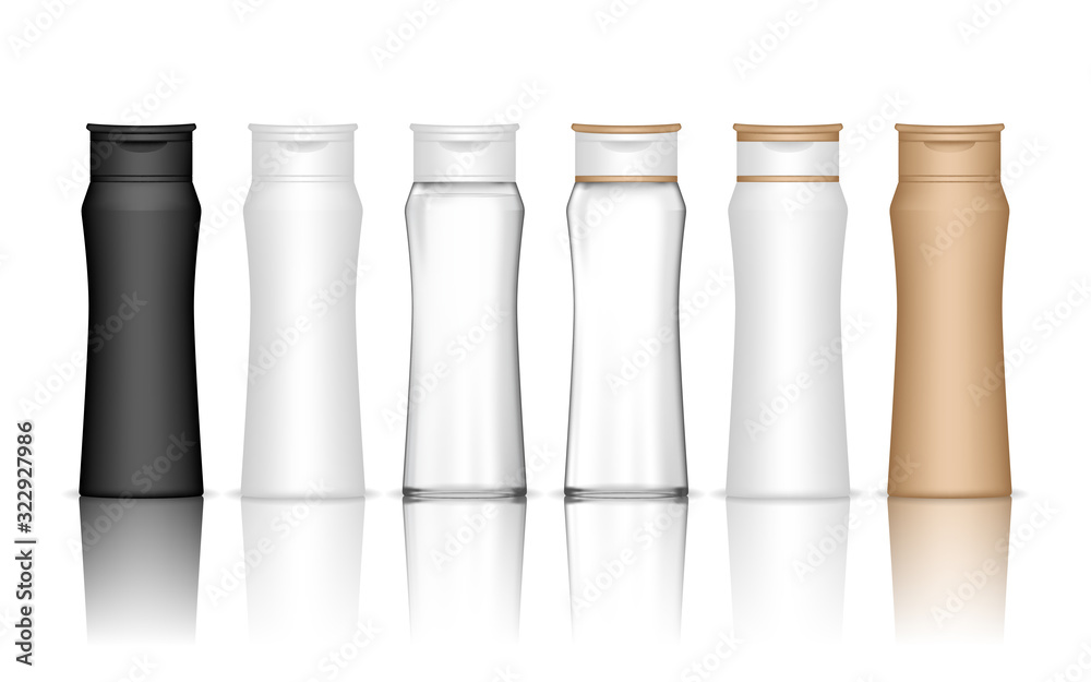 Transparent shampoo bottle isolated on white background. Liquid ...