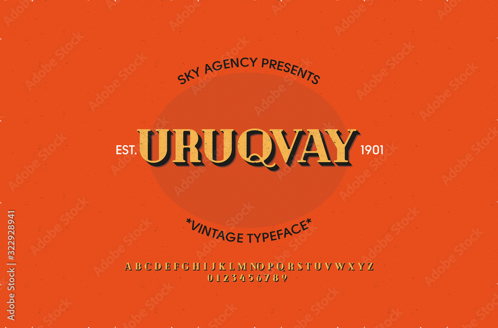 Vintage style font and alphabet for different designs. Uruqvay typeface ...