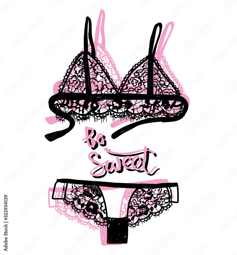 Beautiful lingerie. A set of images with a paint texture. Drawing by ...