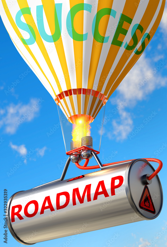 Roadmap and success - pictured as word Roadmap and a balloon, to ...