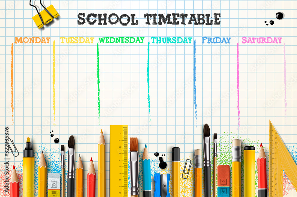 School timetable template for students or pupils. Vector Illustration ...