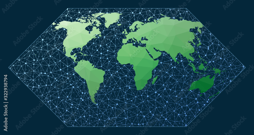 Global Network Eckert 1 Projection Green Low Poly World Map With Network Background Superb