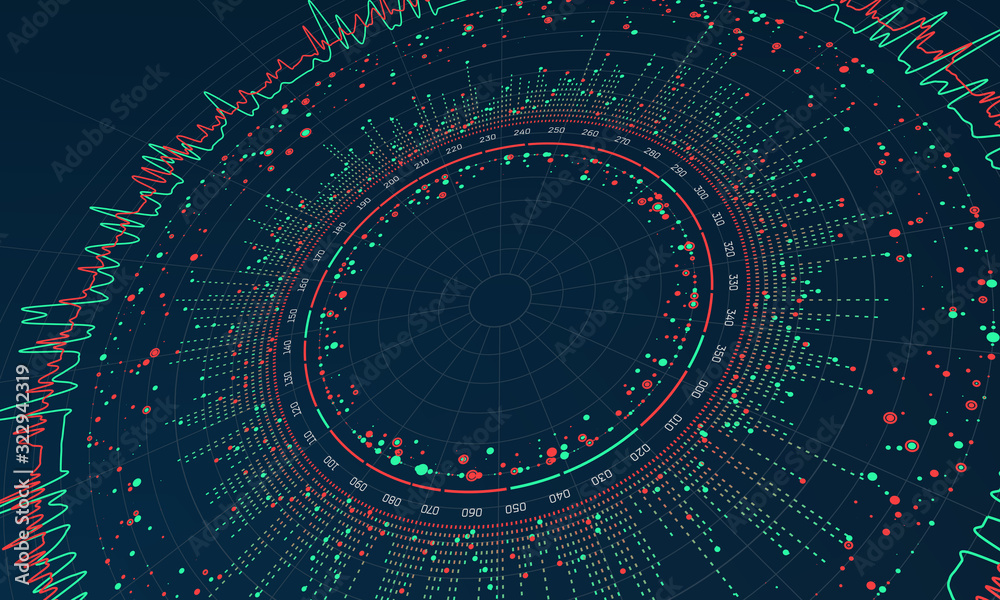 Big data concept visualization. Abstract data radial plot. Information background. Perspective ...