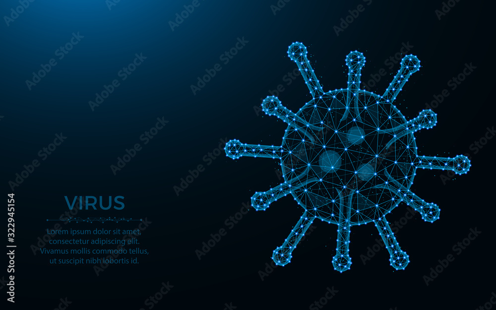 Virus low poly design, Bacterium or microbe wireframe mesh polygonal ...