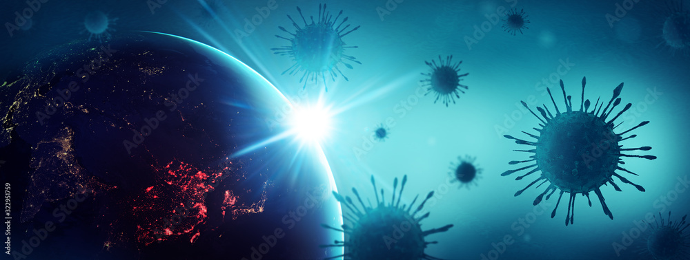 Biology and science. Virus or bacteria cells. Global alert. Epidemic ...