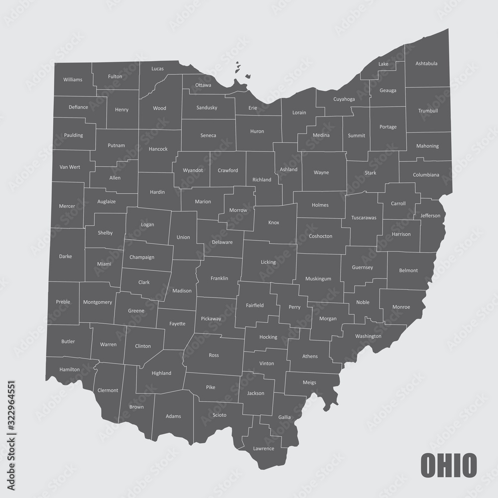 A map of the Ohio State and its counties with labels Stock Vector ...