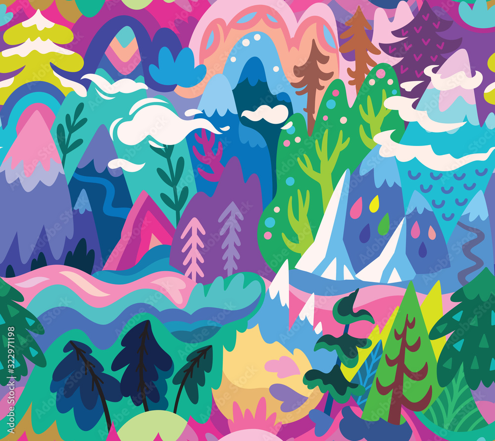 Nature landscape background seamless pattern Stock Vector | Adobe Stock