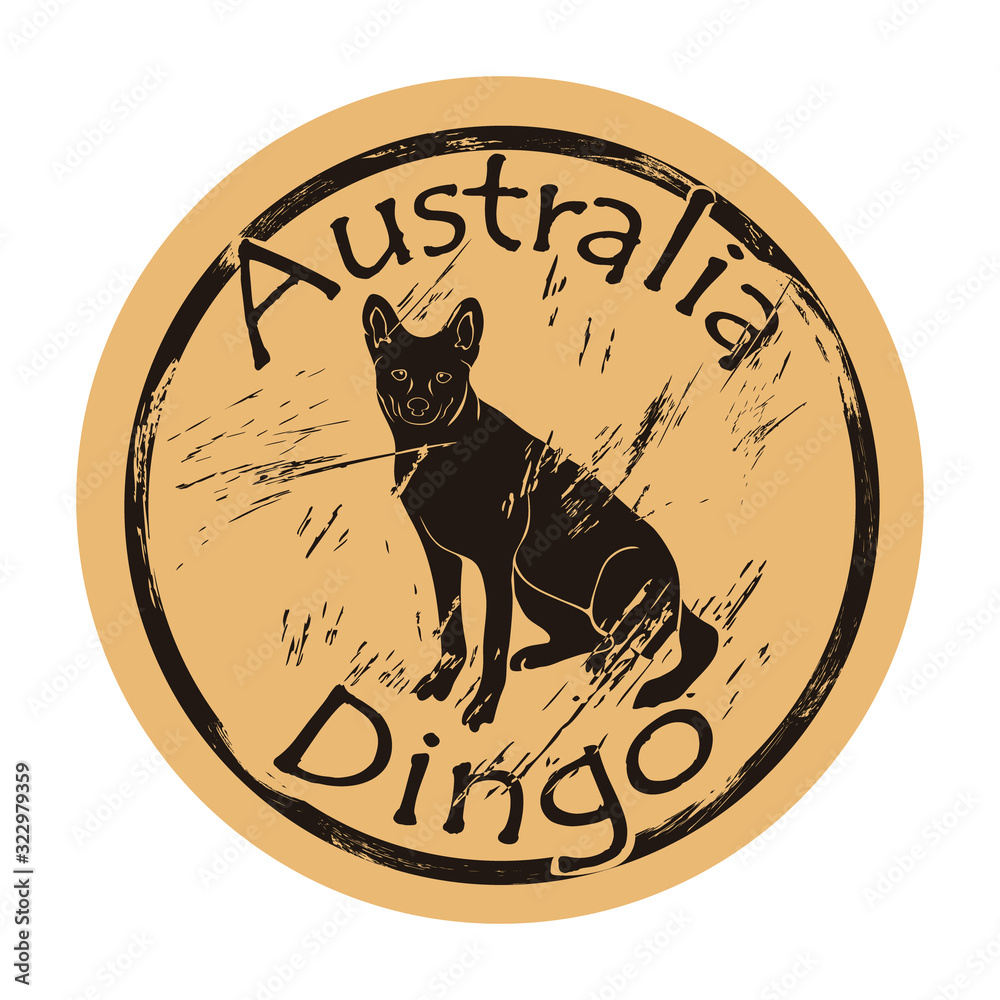 Australian wild dog dingo silhouette icon round shabby emblem design ...