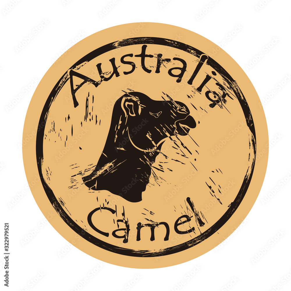Australian camel silhouette icon round shabby emblem design old retro ...