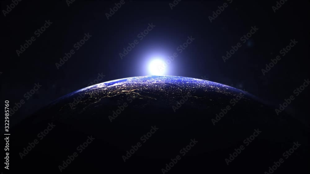 Sunrise over earth as seen from space. With stars background. 3d ...