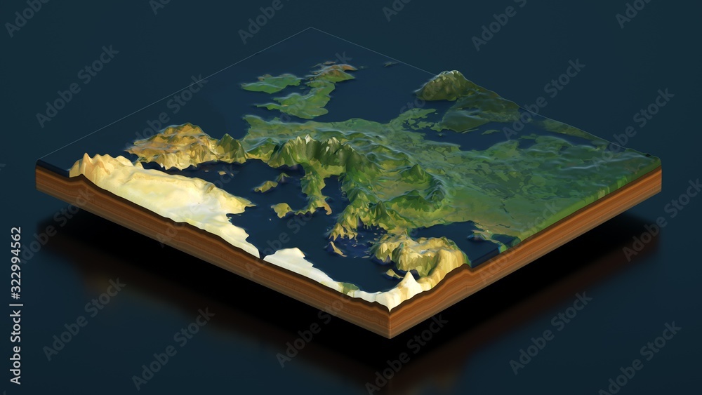 Relief map of Europe - 3D render Stock Illustration | Adobe Stock