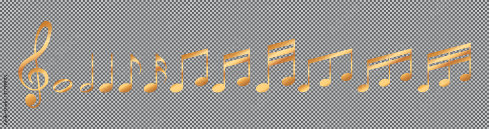 golden music notes on transparent background Stock Vector | Adobe Stock
