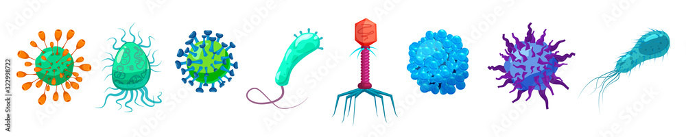 Set Viruses bacterias germs microorganisms disease-causing objects ...