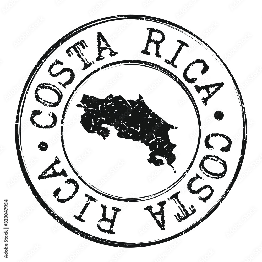 Costa Rica Map Silhouette Postal Passport Stamp Round Vector Icon ...