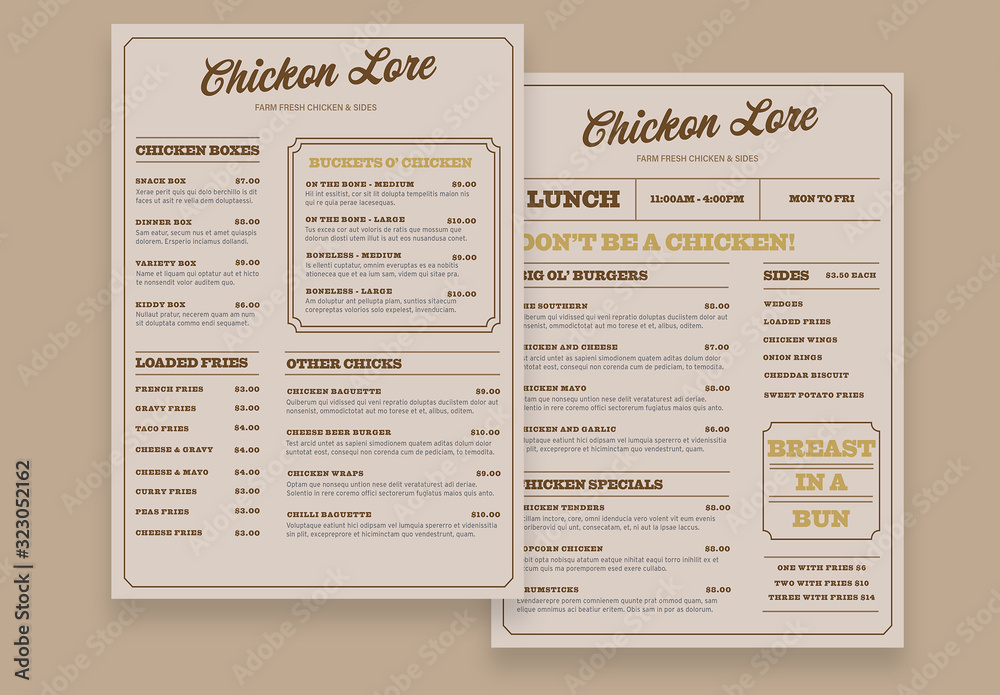 Tan Menu Layout with Brown Accents Stock Template | Adobe Stock