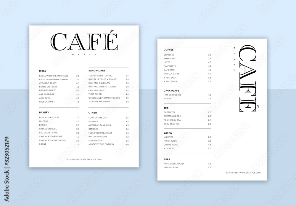 Black and White Menu Layout with Large Text Header Stock Template ...