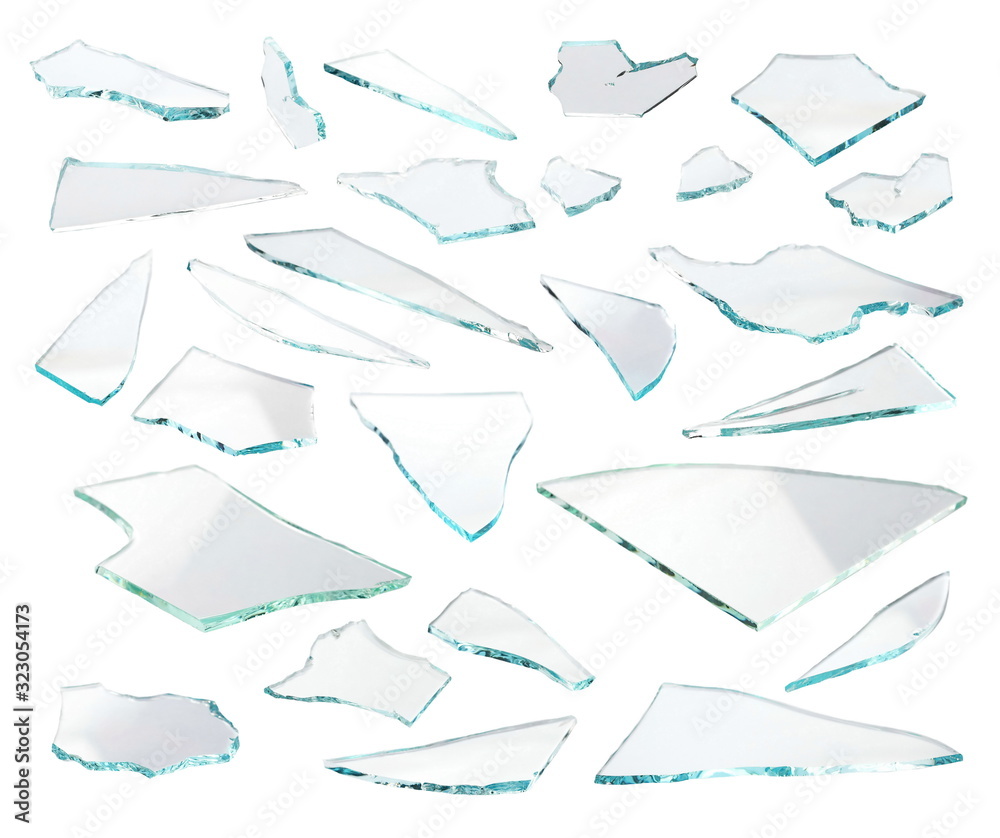 Set pieces broken glass isolated on white background, with clipping ...