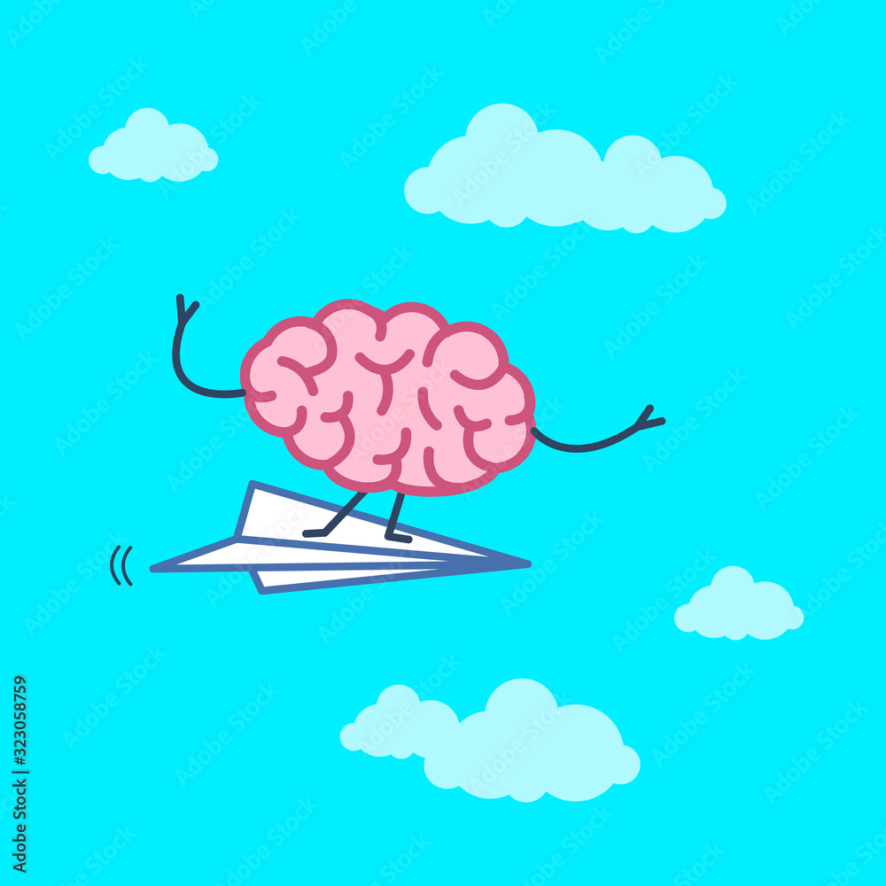 Brain on right direction. Vector concept illustration of brain flying ...