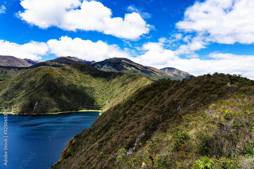 Amazing view of lake of the Quilotoa caldera. Cuicocha is the western ...