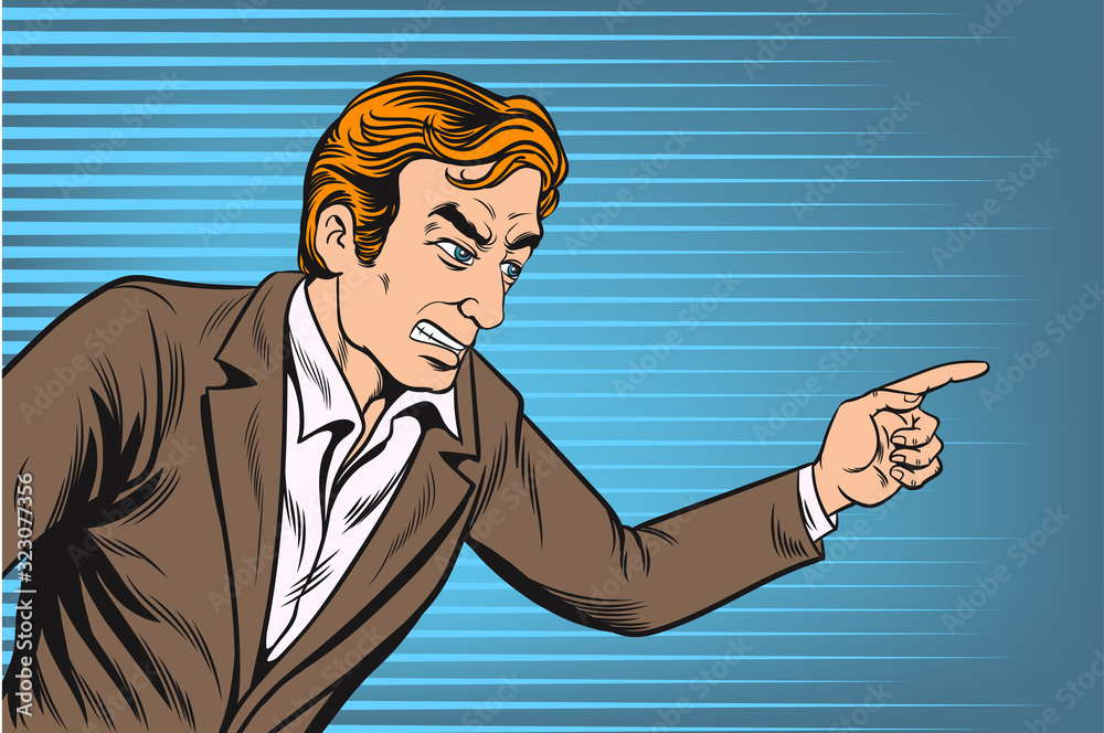 An angry business person pointing. pop art retro vector illustration ...