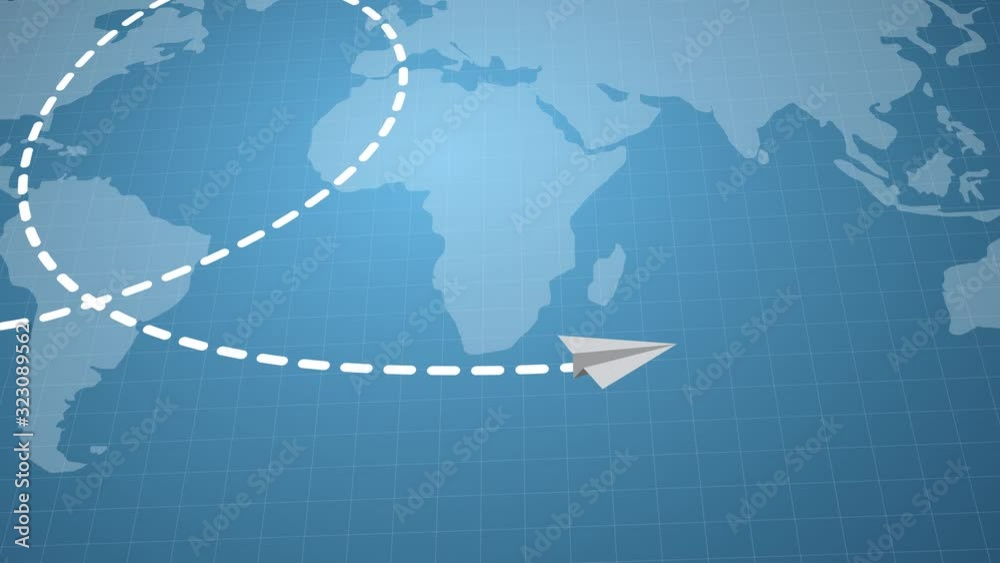 Paper airplanes flying over a sky with clouds and takeoff. Stop motion ...