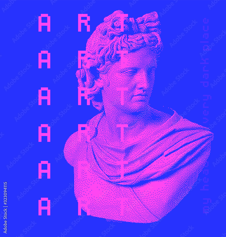 Vector pixel art ilustration with old antique Greek sculpture ...