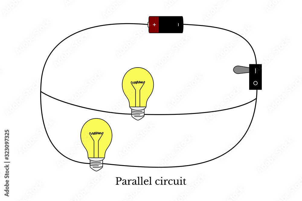 Drawing of a parallel electrical circuit including light bulbs, a ...
