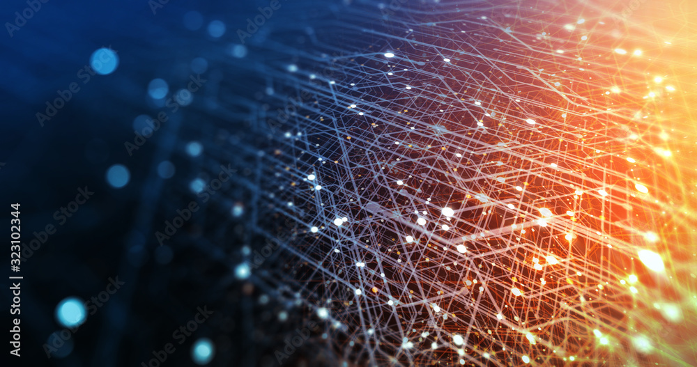 Abstract tech background made of printed circuit board. Depth of field ...