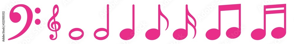 Music Notes Icon Pink | Note Illustration | Clef Symbol | Sound Logo ...