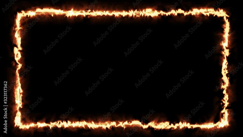 Empty frame with fire border glowing, burning flame signboard. Blank ...
