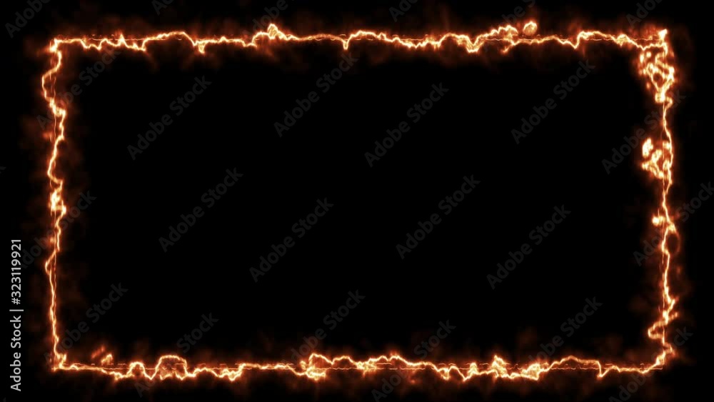 Empty frame with fire border glowing, burning flame signboard. Blank ...