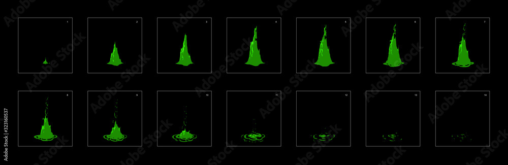 Vetor de liquid drop splash effect animation. liquid drop splash drop ...