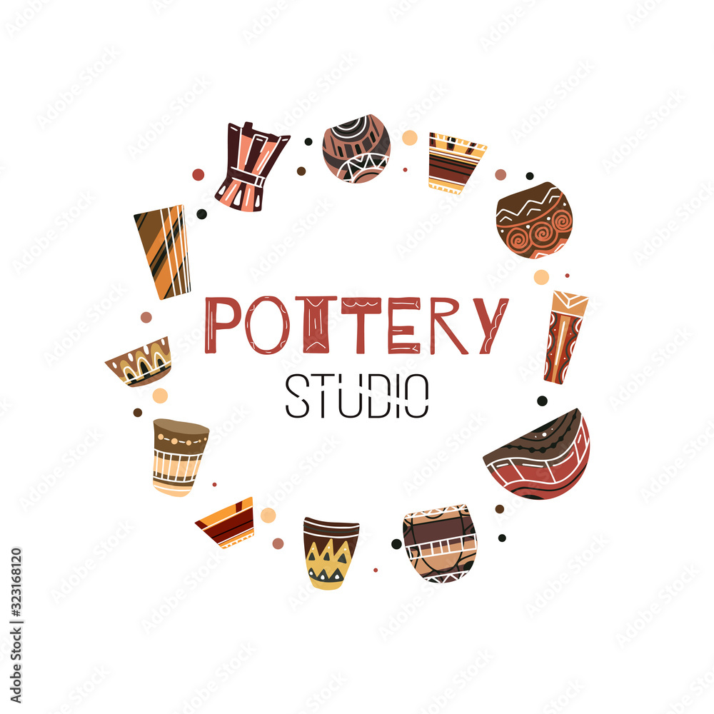 Pottery Studio. Cartoon flat doodle illustration of clay pots and vases ...
