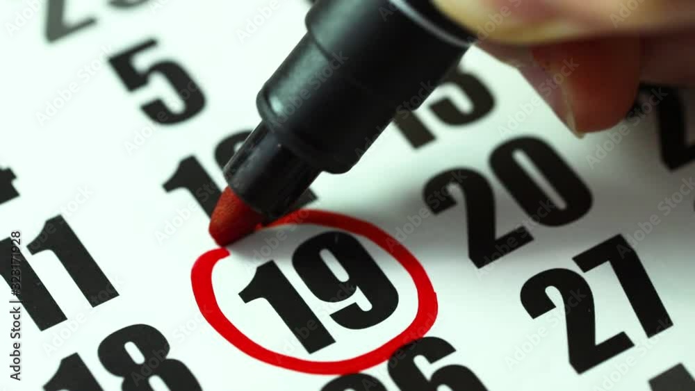 Mark the number 19 on the calendar with a red marker. Black number 19 ...