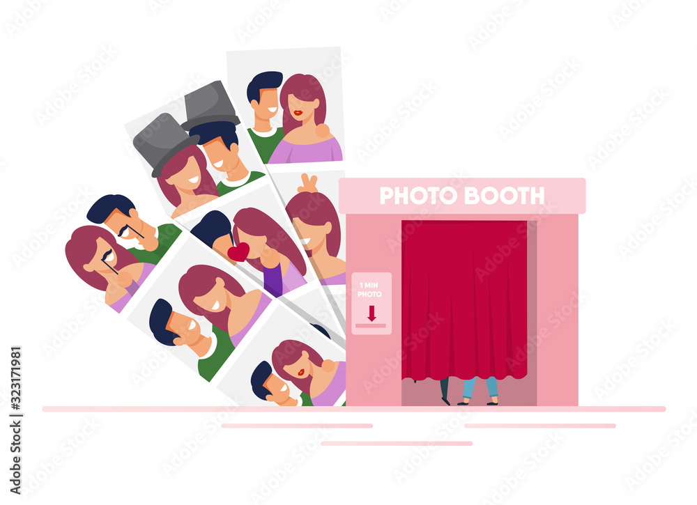 Flat Photo Booth for Couples. Cartoon Man and Woman in Love Romantic ...