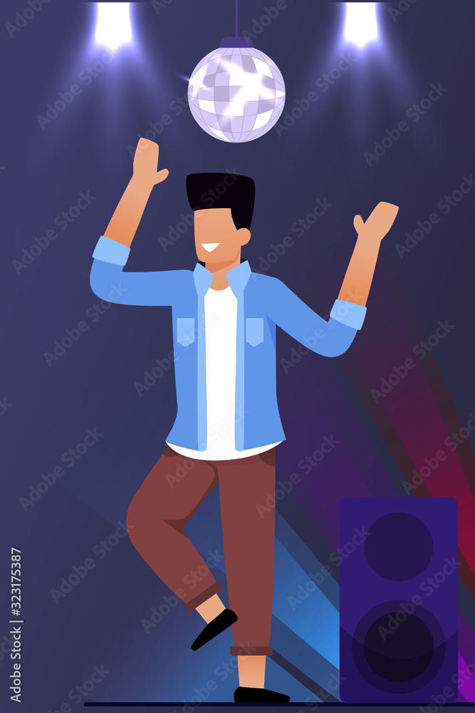 Cartoon Happy Man Character in Casual Clothes Clubbing and Dancing on ...